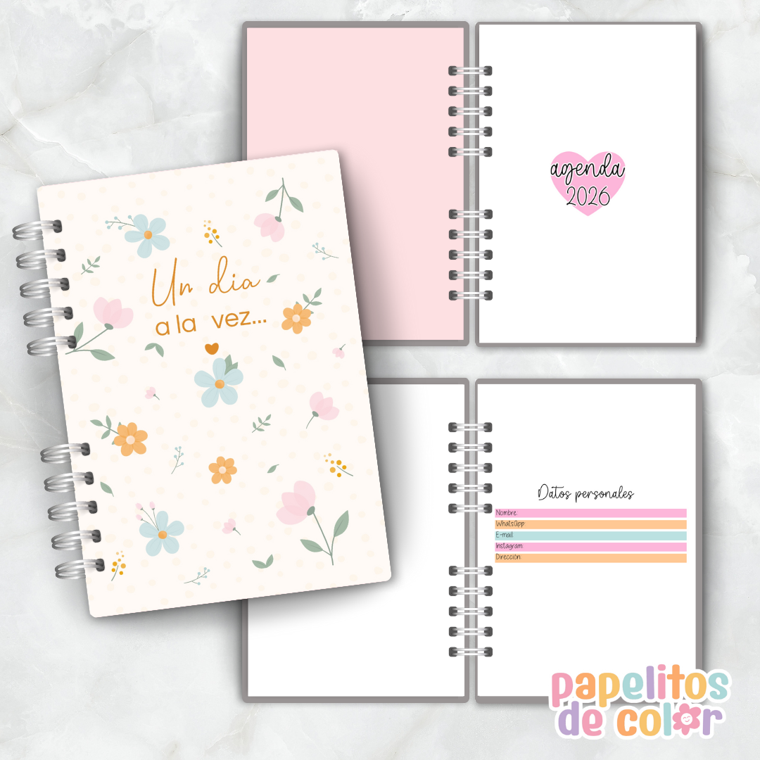 Agenda Un Día a la Vez 2026 🌸 – Papelitos de Color